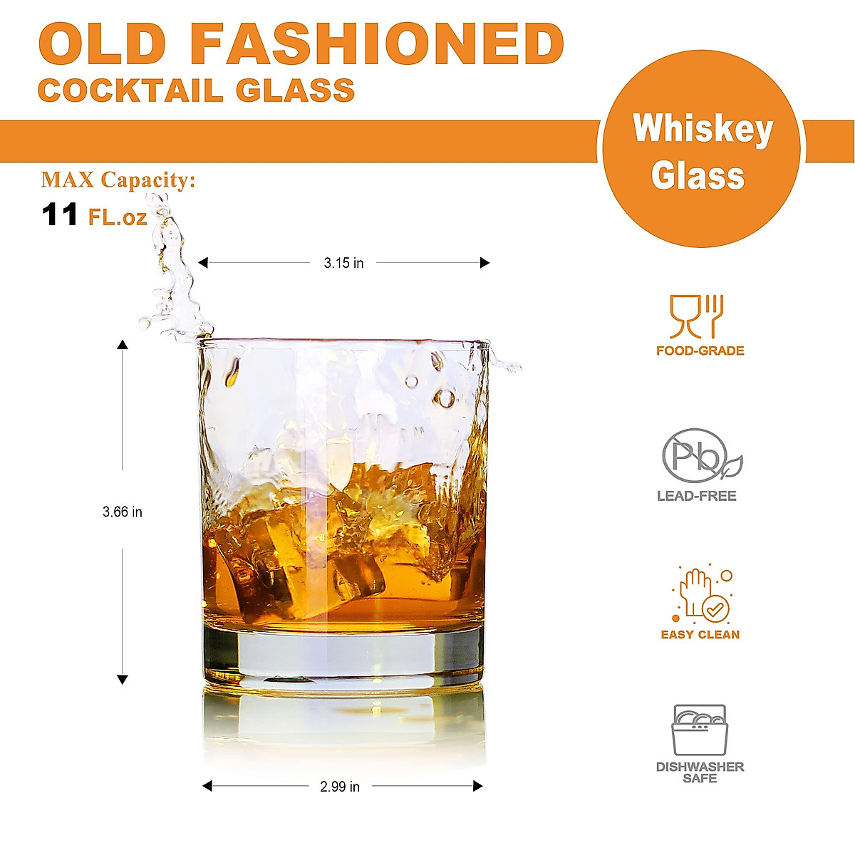 LUXU Whiskey Glasses,Premium 11 OZ Scotch Glasses Set of 4,Old Fashioned Whiskey Glasses,Perfect Idea for Scotch Lovers,Style Glassware for Bourbon,Rum glasses,Bar whiskey glasses,Clear