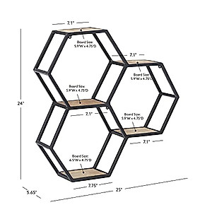Powell Dealya Black Metal Honeycomb Wall Shelves with Wood Bottoms