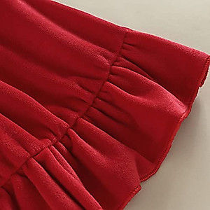 Qiylii Kids Baby Girls Xmas Velvet Nightdress Baby Gown Ruffle Long Sleeve Nightgown Dress Sleepwear Loungewear (Red Velvet 18-24 Months)