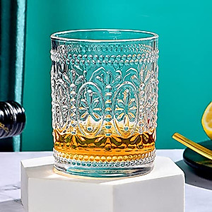 Bekith 6 Pack Drinking Glasses, 9.5 oz Romantic Water Glasses Tumblers, Heavy Duty Vintage Glassware Set for Whisky, Juice, Beverages, Beer, Cocktail