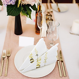 Sayglossy 100 Pcs Baby Shower Napkins the Adventure Begins White Scalloped Gold Foil Paper Napkins for Baby Shower Decorations Disposable Cocktail Napkins for Wedding Graduation Party, 5 x 5 In