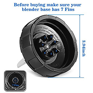 Ninja Blender Replacement Parts, Ninja Bottom Blade 7 Fins Replacement Extractor Blade Parts for Nutri Ninja Auto Iq Bl642 Nn102 Bl682 Bl2013 and More(1 Pack, 2 Gasket Rubber)