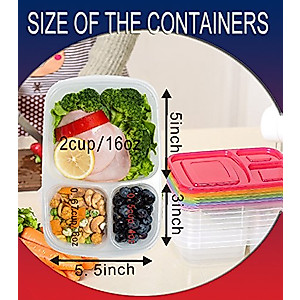 Meal Prep Containers 7-16 Pack Bento Lunch Boxes - 3 Compartment Food Storage Container with Lids (Colorful, 7-3)