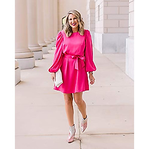 The Drop Women's @shopdandy Belted Silky Stretch Dress, Hot Pink, M