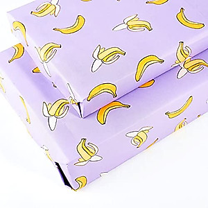 CENTRAL 23 - Purple Gift Wrap - 6 Sheets of Birthday Wrapping Paper - Yellow Bananas - For Men Women Kids - Recyclable