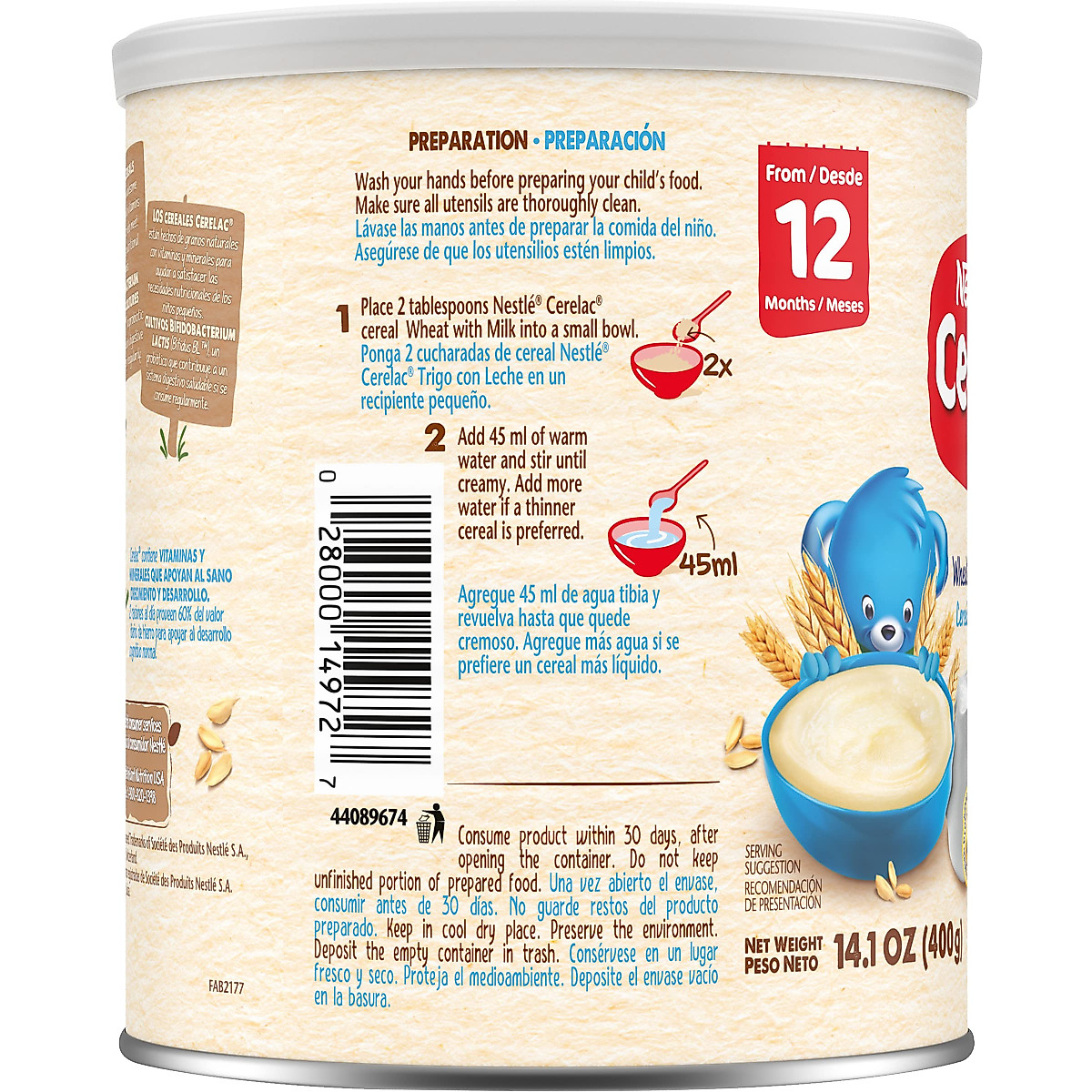 Nestle Cerelac Wheat Cereal with Milk, 14.1-Ounce Canister (Pack of 5)