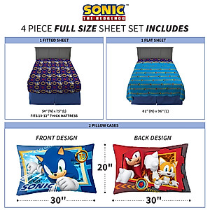 Franco Kids Bedding Super Soft Microfiber Sheet Set, Full, Sonic The Hedgehog, Anime