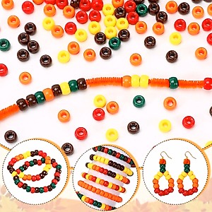 UPINS 1200Pcs Fall Pony Beads, Autumn Thanksgiving Pony Beads for Hair Beads DIY Crafts Thanksgiving Autumn Party Decoration Supplies