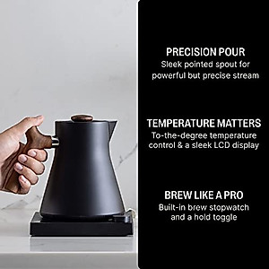 Fellow Corvo EKG Electric Tea Kettle - Electric Pour Over Coffee and Tea Pot - Quick Heating Electric Kettles for Boiling Water - Temperature Control and Built-In Brew Timer - Matte Black with Walnut Handle - 0.9 Liter