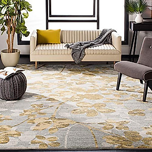 SAFAVIEH Evoke Collection 8' x 10' Grey / Gold EVK236P Floral Non-Shedding Living Room Bedroom Dining Home Office Area Rug