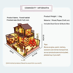 CUTEBEE Dollhouse Miniature with Furniture, DIY Wooden Dollhouse Kit Plus Dust Proof and Music Movement, 1:24 Scale Creative Room Idea (Forest Habitat)