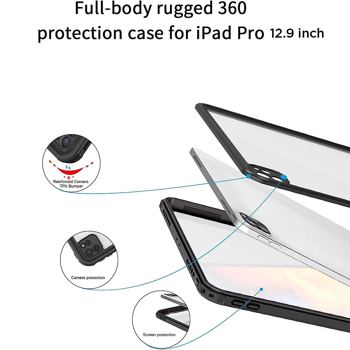 AICase Waterproof Protective Case for iPad Pro 11 Inch 2020/2021/2022 with Lanyard and 360° Full Body Protection with Touch Function, Transparent Case, Waterproof, Shock Resistant