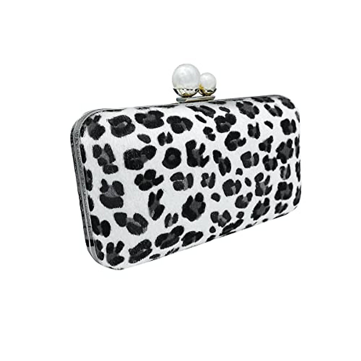 Plush Evening Bag for Women Stylish Leopard Print Handbag Pearl Chain Purse for Party Prom White