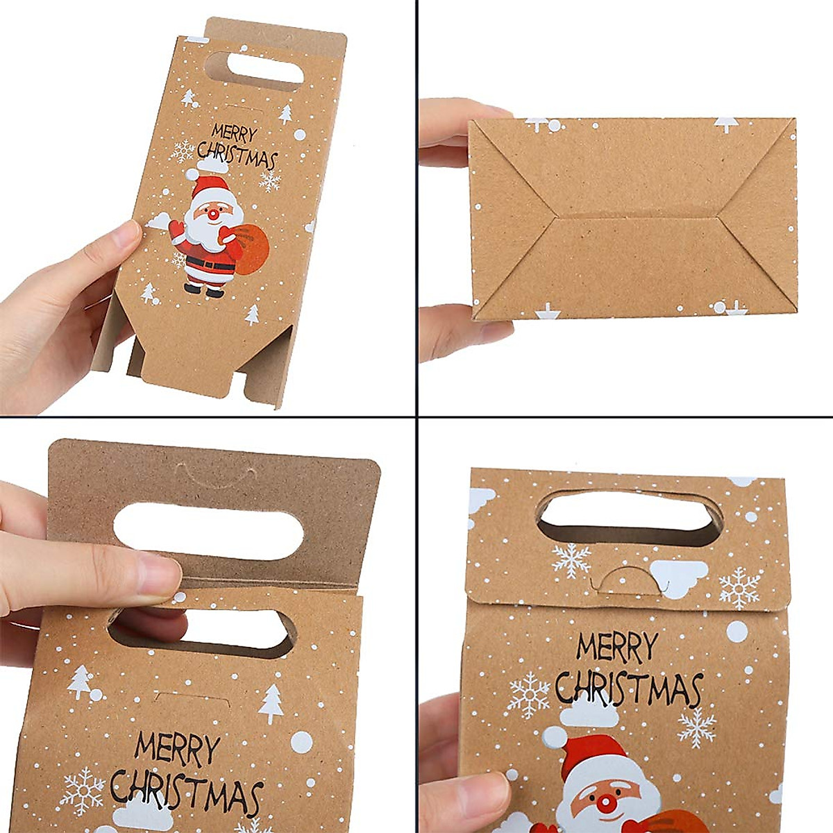 CCINEE 24 PCS Christmas Kraft Paper Bags, Kraft Cookies and Candy Bags Santa Claus Reindeer Xmas Folding Kraft Bags for Kids Party Favor Holiday New Year