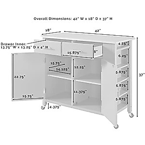 Crosley Furniture Savannah Wood Top Drop Leaf Rolling Kitchen Island Cart with Spice Rack and Shelves, Mint