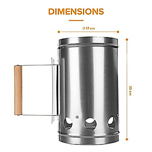 LIVIVO Banquet Charcoal Chimney Starter With Wooden Safety Handle - Quick Start Barbecue Lightning Kit Camping Grilling BBQ - Galvanised Iron Sheet Finish - Heavy Duty