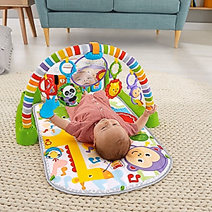 Fisher-Price Baby Playmat Deluxe Kick & Play Piano Gym & Maracas With Smart Stages Learning Content, 5 Linkable Toys & 2 Soft Rattles [Amazon Exclusive]