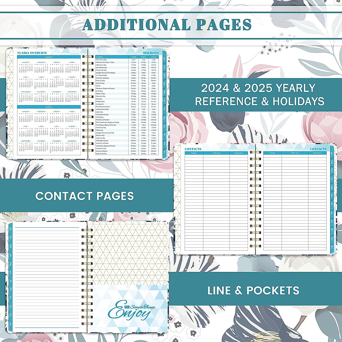 2024 Planner - Planner/Calendar 2024, Jan 2024 - Dec 2024, 2024 Planner Weekly and Monthly with Tabs, 6.3" x 8.4", Hardcover with Back Pocket + Thick Paper + Twin-Wire Binding - Petunia