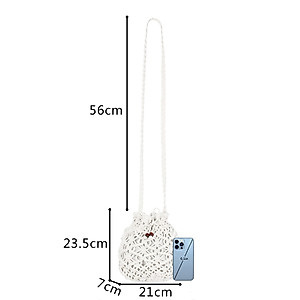 Meyaus Women Mini Cotton Crochet Crossbody Bag Summer Beach Shoulder Bag Drawstring Purse