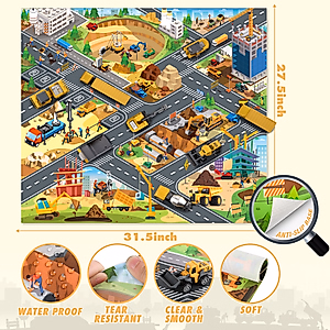 Toy Construction Vehicles for Kids, Construction Toy Trucks for Boys Age 3 4 5 6, (49Pcs) Small Diecast Construction Site Set Cars Semi Trailer Sandbox Dump Truck Gift for 3+ Years Old