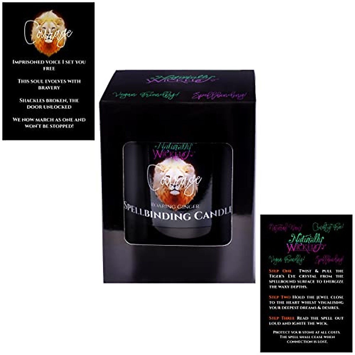 Naturally Wicked Spellbinding Courage Candle with Crystal, Wood Wick & Gift Box