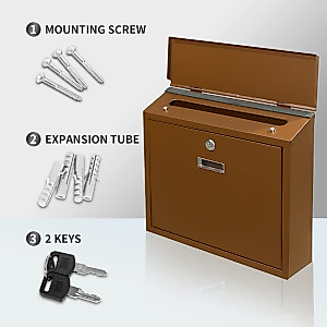 Yoocabinet Mailbox Wall Mount,Large Capacity Locking Mailbox for Outside,Galvanized Steel Cover and Rust-Proof Metal Post Box L Brown