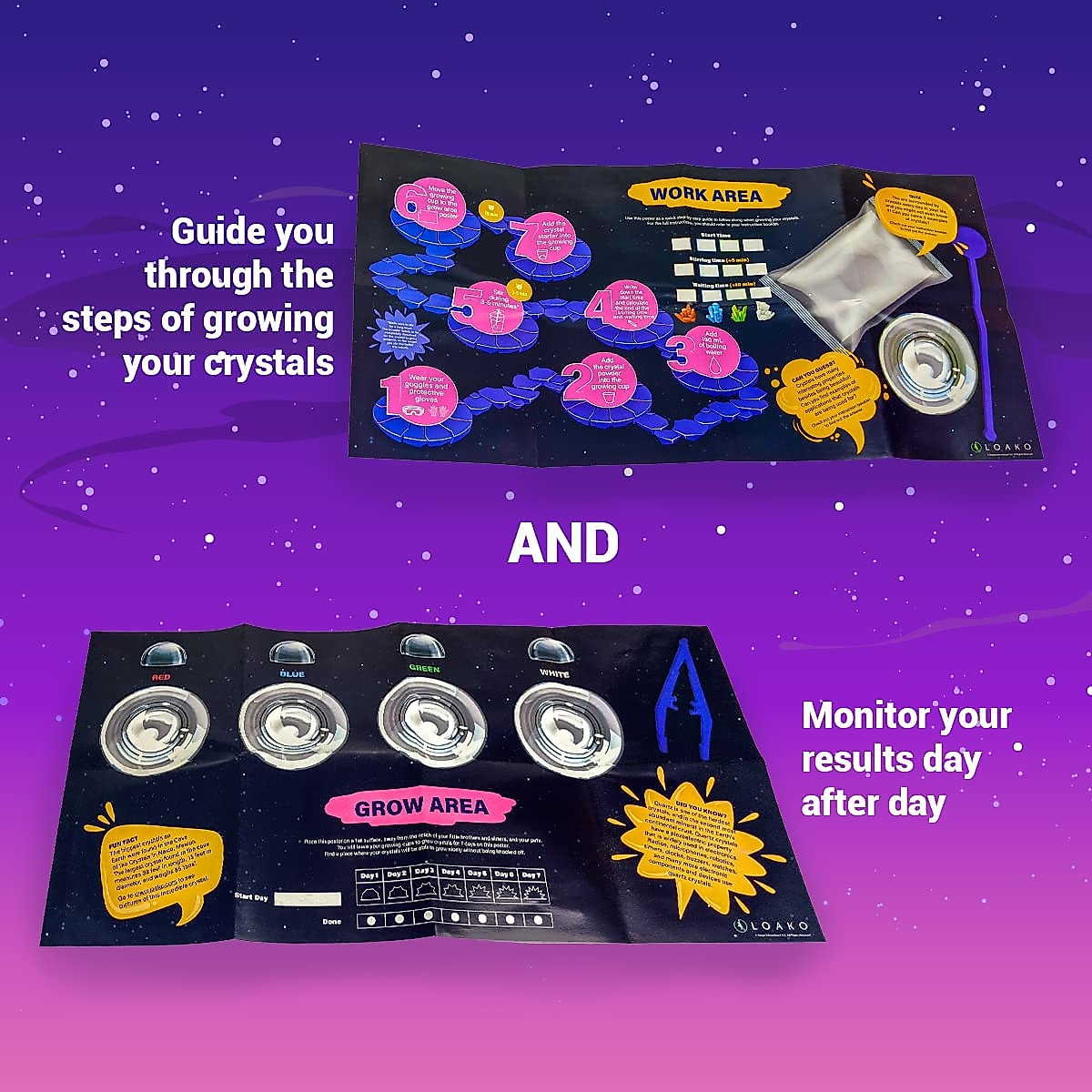 Kids Crystal Growing Kit - Science Kits for Kids - Chemistry Set to Grow 4 Amazing Crystals - Science Kits & Toys - Crystal Kit for Kids Age 8 Years and Up - Science Toys - STEM Kits