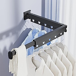 BENOSS Wall Mounted Clothes Drying Rack, Collapsible Laundry Garment Hanger, Easy Assembly Space Saver Hangers for Balcony Bathroom Bedroom (Grey-S)