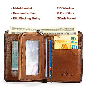 MANBANG Mens Wallet Zipper Genuine Leather RFID Card Holders Cowhide Zip Coin Pocket Bifold wallets for men Brown(anti-theft brush) (Brown)