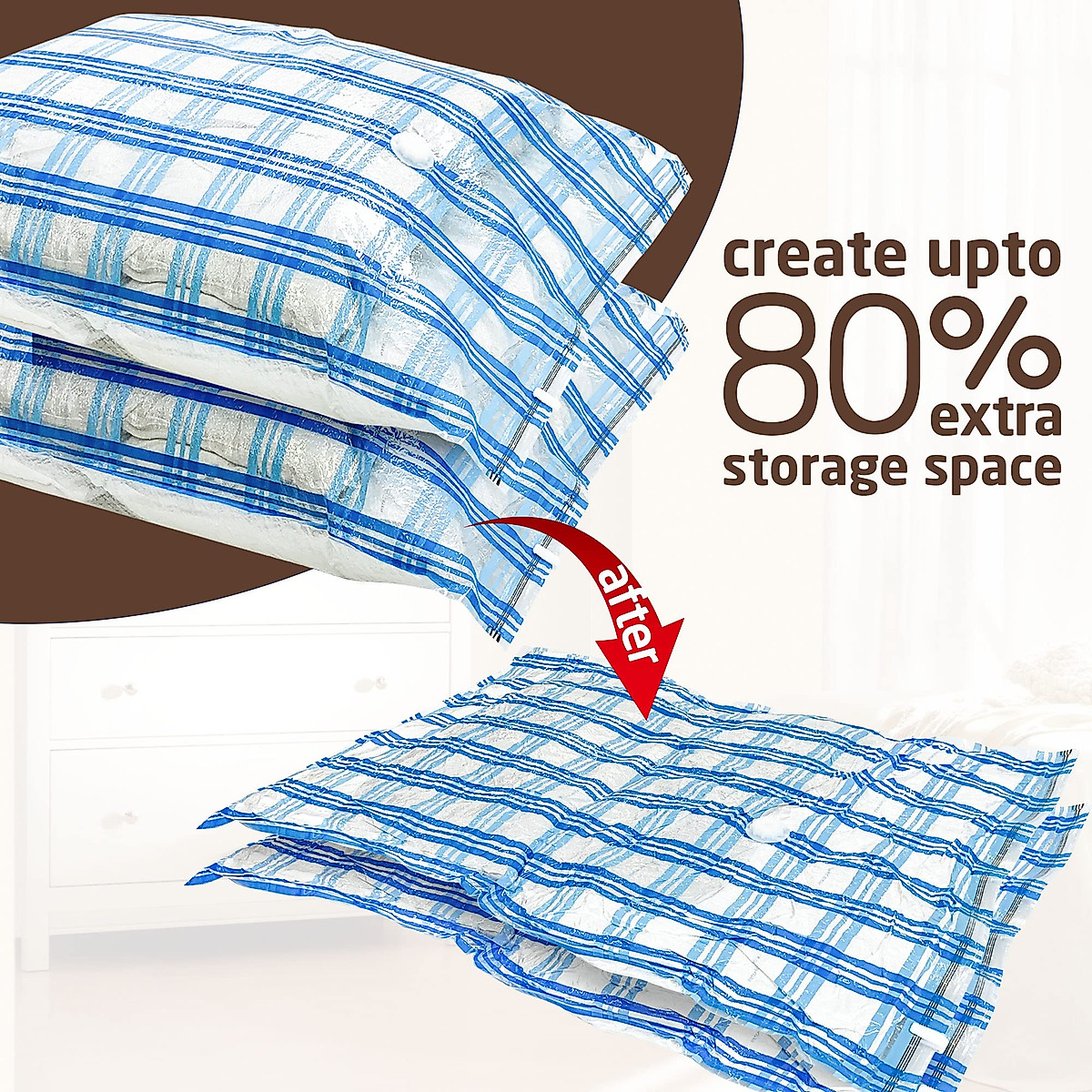 Vacuum Storage Bags, 6 Jumbo Space Saver Vacuum Seal Storage Bags for Clothes, Clothing, Comforters and Blankets