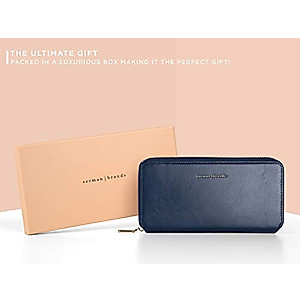 SERMAN BRANDS Women's Classic Clutch Wallets for Women RFID Blocking. Blue Purse Card Wallet w. Phone Holder (Prestige)