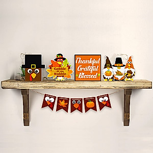 Thanksgiving Tiered Tray Decor Set - 9PCS Includes Turkey Wooden Gnome Signs Pumpkin Maple Leaf for Thanksgiving Home Indoor Kitchen Table Decorations(Tiered Tray Not Included)