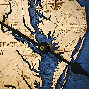 Sea & Soul Chesapeake Bay 3-D Nautical Wood Chart 12" Wall Clock, Handcrafted in The USA, Topographic Water Map Clock, Carved Lake Art Wall Clock, Coastal Décor (Deep Blue)