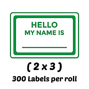 600 Hello My Name is Name Tag - 2 x 3 Inch Green Hello My Name is Stickers Roll Identification Badge Nametag for Conferences Offices and Schools - 2 Rolls of 300 Nametag Stickers