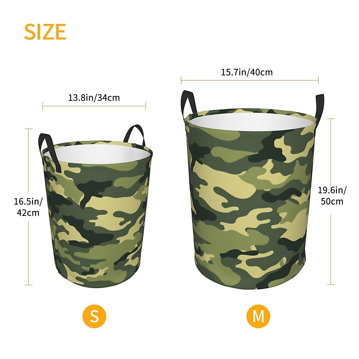 Gbuzozie Camouflage Print Round Laundry Hamper Green Camo Storage Basket Toys Clothes Organizer Bin For Home Bathroom Bedroom Dorm Nursery, 38l