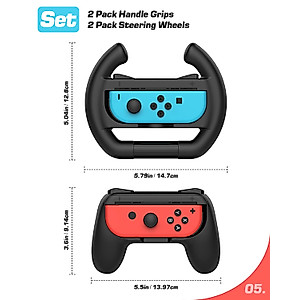 MoKo Steering Wheel & Grips for Nintendo Switch OLED 2021/Switch Joy-Con Controllers, 2 Pack Mariokart Racing Steering Wheel & 2 Pack Comfort Hand Grip Handle Kit for Mario Kart 8 Deluxe, Black&White