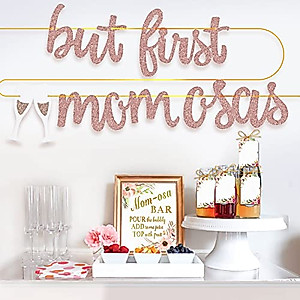 MORDUN MOMosa Bar Sign Banner Tags - Rose Gold Decorations for Baby Shower Mom Birthday Mother’s Day Decor New Mum Brunch Dia de las Madres