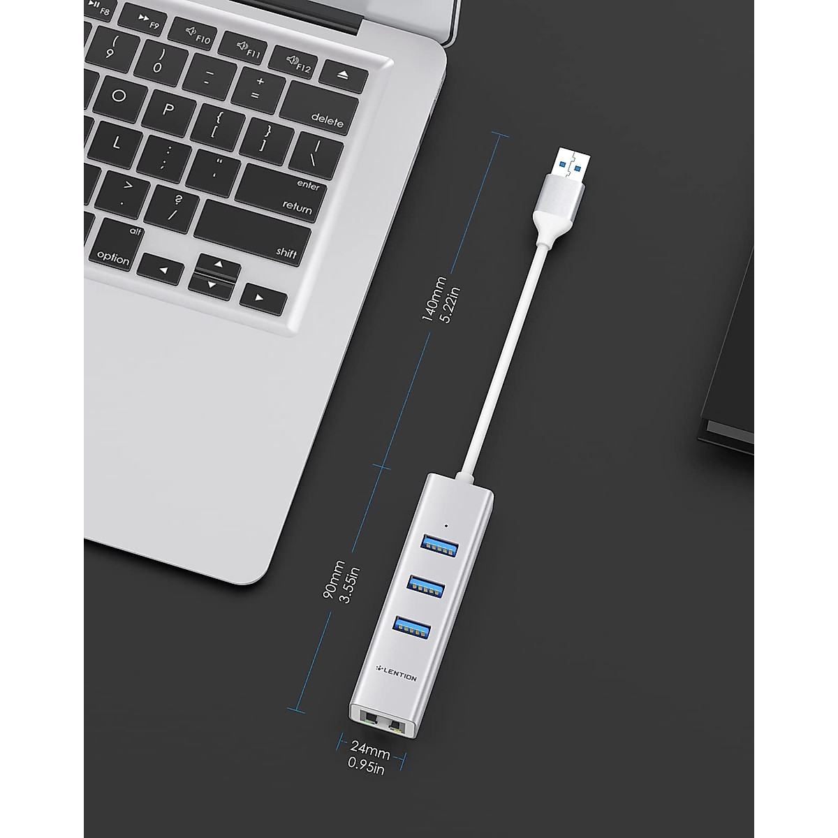 LENTION USB Hub to 3 USB 3.0 & Gigabit Ethernet LAN RJ45, Network Adapter Compatible MacBook Air/Pro (2009-2015), Surface, Chromebook, More Type A Devices, Stable Driver Certified(H23s, Silver)