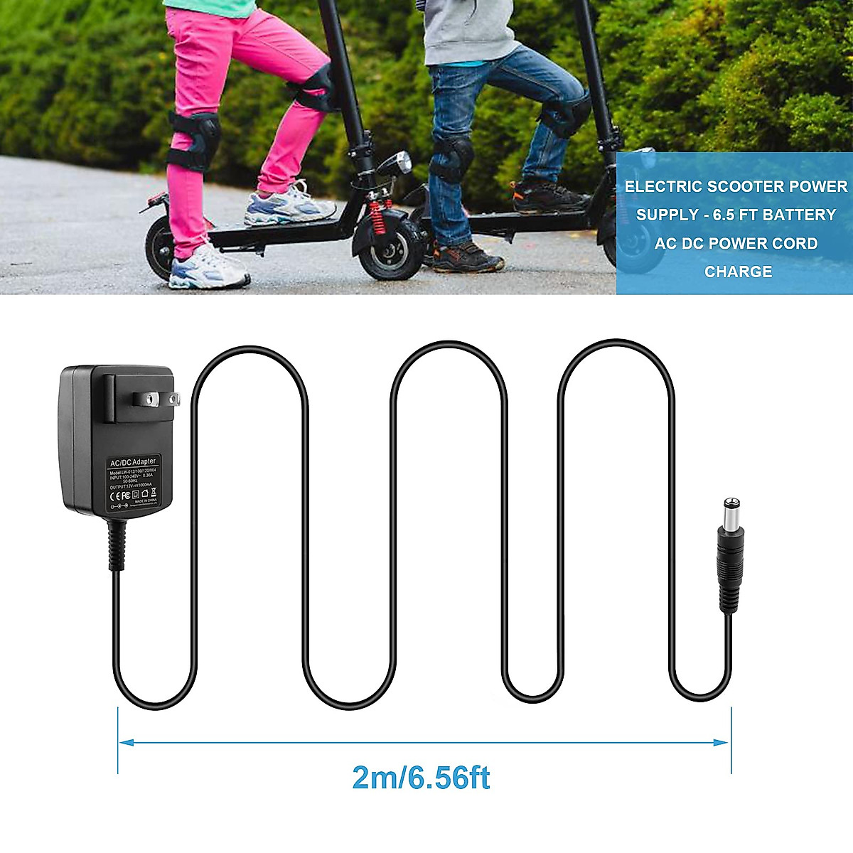 12V 1A Power Adapter for Razor Power Core 90, E90 E95 95 Charger, ePunk, XLR8R, Electric Scream Machine, Kids Ride On Toys, Electric Scooter Power Supply - 6.5 FT Battery AC DC Power Cord Charge