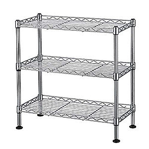 3 Tier Slim Storage Rack,Steel Storage Wire Shelf,Heavy Loading Storage Organizer, Adjustable Levelling Feet Shelving Unit, Silver,17.72W x 7.87D x 17.72H