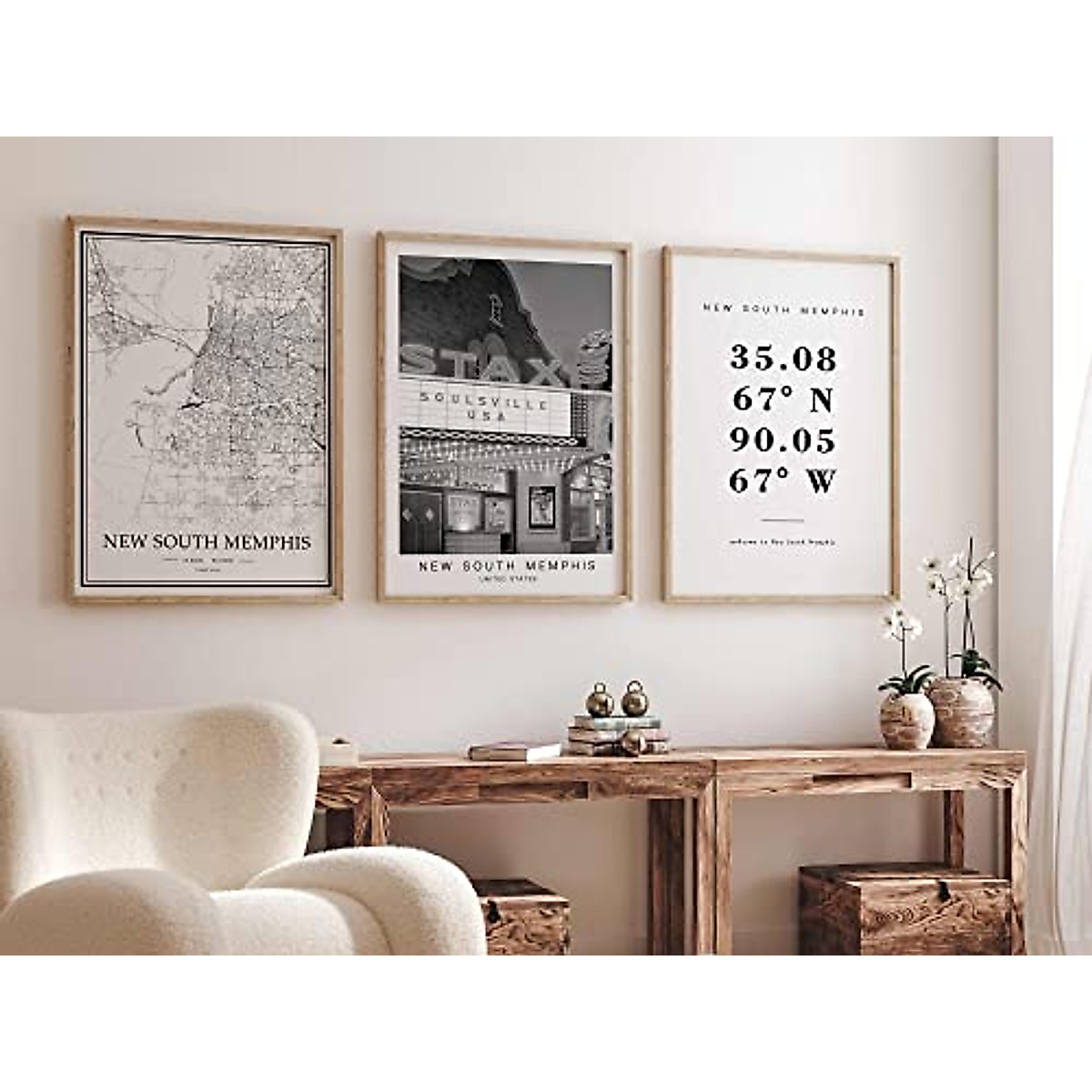 Dear Mapper New South Memphis United States View Abstract Road Modern Map Art Minimalist Painting Black and White Canvas Line Art Print Poster Art Line Paintings (Set of 3 Unframed) (12x16inch)