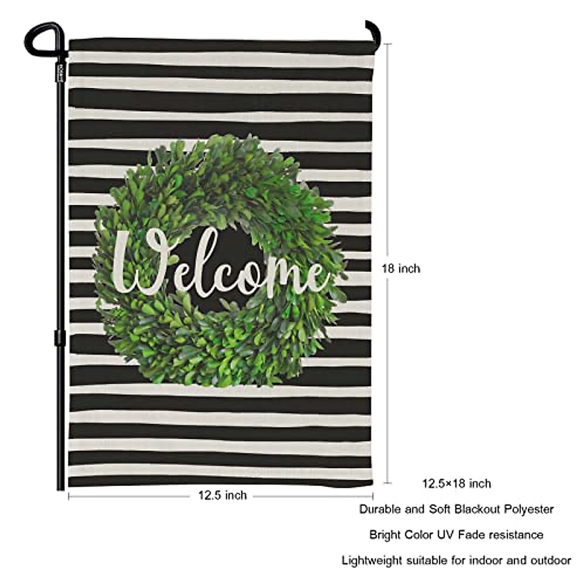 HOSNYE Boxwood Wreath Welcome Garden Flag 12x18 Inch Vertical Double Sided Black and White Stripes Background Garden Flags Rustic Farmhouse Yard Outdoor Decoration
