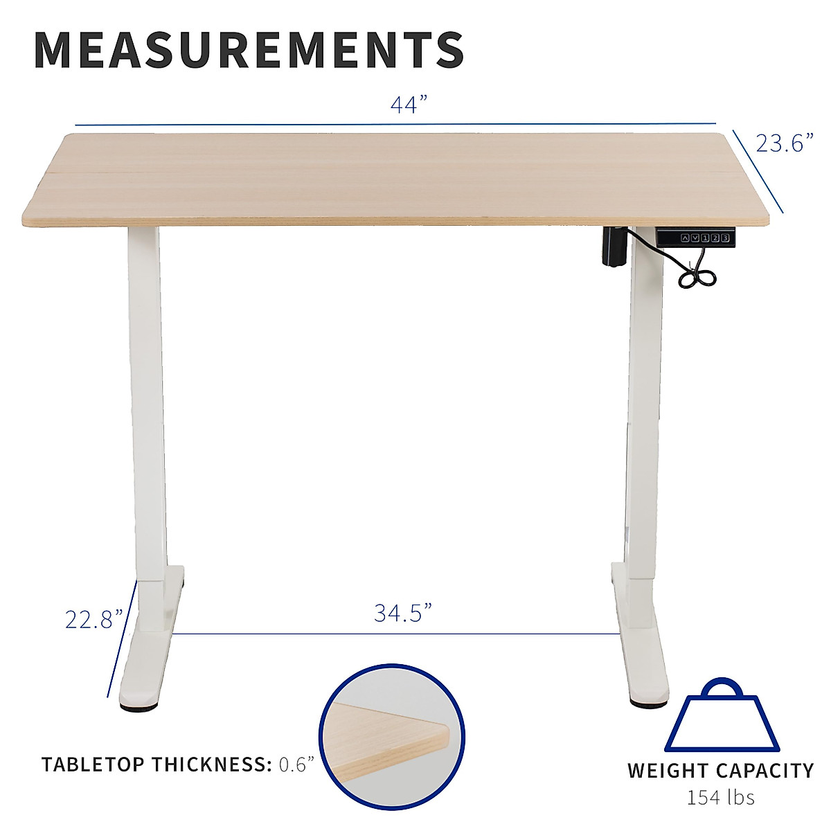 VIVO Electric Height Adjustable 44 x 24 inch Stand Up Desk, Standing Workstation with Memory Controller, Light Wood Top, White Frame, DESK-E144C