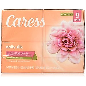 Caress Beauty Bar Soap For Silky, Soft Skin Daily Silk With Silk Extract and Floral Oil Essence 8 Bars 3 Count