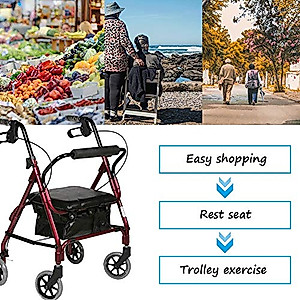 Walker,Rollator Lightweight Folding Walker with Seat 4 Wheeled Walking Frame with Brakes Carry Bag Adjustable Height Perfect for Indoor and Outdoor Outdoor