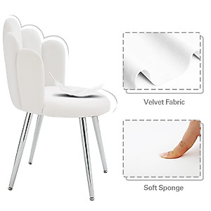 BOWTHY Vanity Chair for Makeup Room - Midcentury Modern Accent Chair for Living Room Bedroom, Velvet Chair with Back Support and Metal Legs (White)