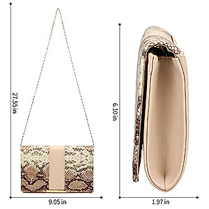 JunLing Clutch Purse for Women, Quilted Clutch, Adjustable Chain Quilted Crossbody (Serpentine)