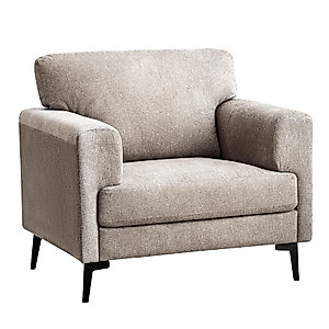 CDCASA Accent Chair, Linen Fabric Oversized Mid Century Modern Chair Set of 1, Comfy Upholstered Armchair Reading Accent Chairs Sofa Chairs for Bedroom Living Room, Light Brown