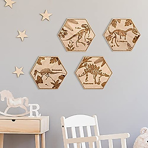 4 Pcs 5.1 x 5.9 Inches Dinosaur Wall Decor Wooden Dinosaur Art Decor Dinosaur Bedroom Decorations Modern Minimalist Design for Baby Boys Nursery Classroom Bedroom Playroom Living Room Decorations