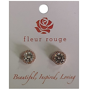 18K Gold Plated Halo Stud Earrings CZ Simulated Diamond Round Earing for Women,Rose Earrings for Man,Sparkle Allure Earrings with Size 0.39inch,in Rose Gold